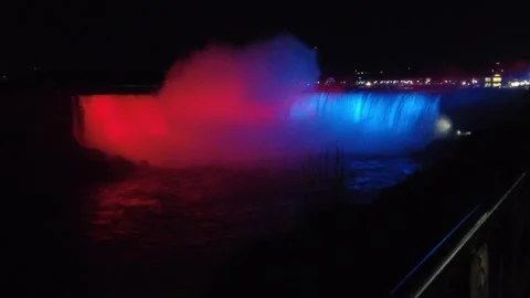 Niagara Falls At Night With Red And Blue... | Stock Video | Pond5
