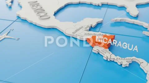 Nicaragua highlighted on a white simplified 3D world map. Digital 3D ...