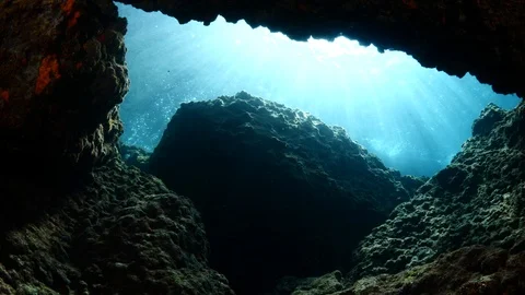 nice light in cave underwater sun rays a... | Stock Video | Pond5