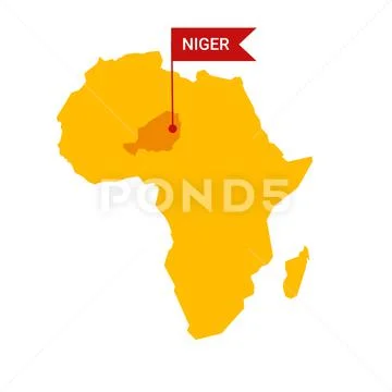 Niger on an Africa s map with word Chad on a flag-shaped marker. ~ Clip ...
