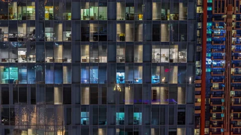 Office Building Night Window Stock Video Footage | Royalty Free Office ...