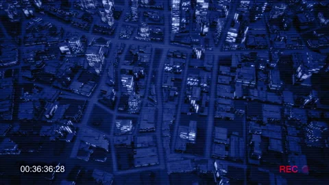 Night city birds eye view night vision f... | Stock Video | Pond5
