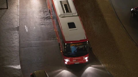 Night city, top view of the bus. urban t... | Stock Video | Pond5