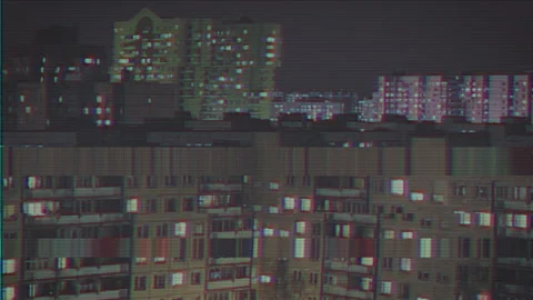 Night City With VHS Tape Distorsion Effe... | Stock Video | Pond5