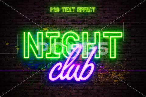 Night club text effect in neon style ~ PSD Template #219828748