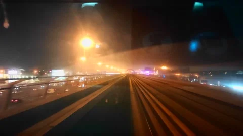 NIght Dubai . Metro . View of the rails... | Stock Video | Pond5