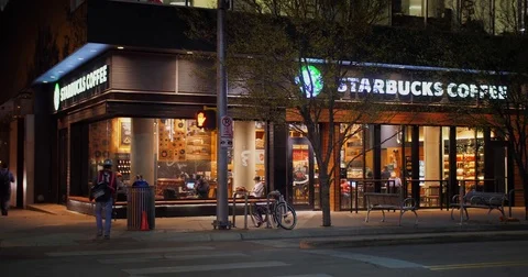 Night Establishing Shot of Starbucks Cof... | Stock Video | Pond5
