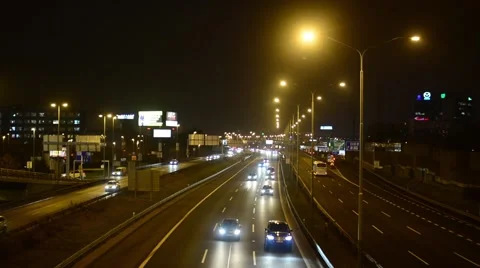 night highway cars - night city - lights | Stock Video | Pond5