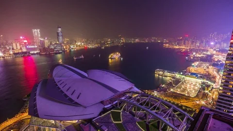 night hong kong opera house rooftop bay ... | Stock Video | Pond5