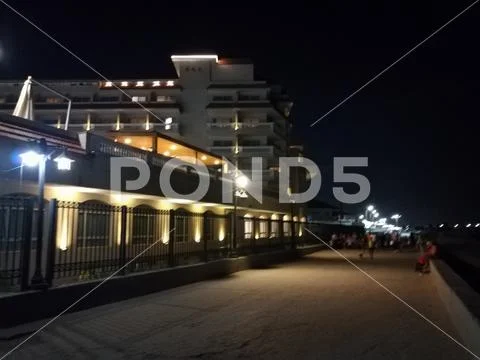Night Hotel View In El Lesan - Ras El Bar Wonder Crossing Water Stock ...