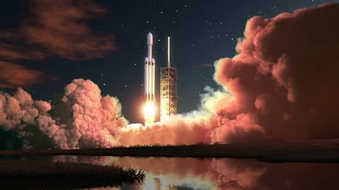 Night launch of heavy space rocket | Stock Video | Pond5