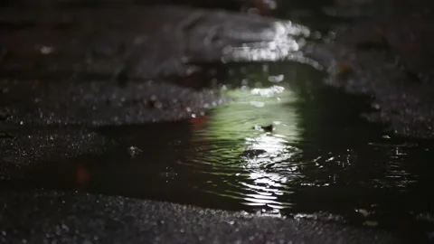 night rain puddle on a black asphalt wit... | Stock Video | Pond5