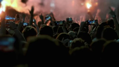 Night Rock Concert Front Row Crowd Cheer... | Stock Video | Pond5