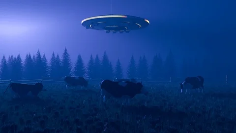 Night scene with UFO shots cows on the m... | Stock Video | Pond5