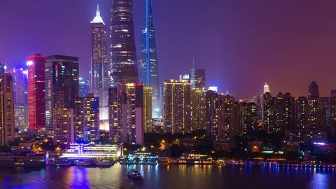 night shanghai river bay downtown tower ... | Stock Video | Pond5