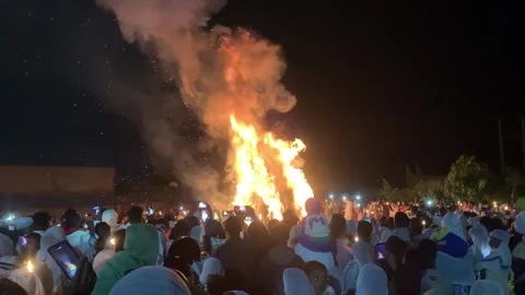 Night shot, Big flame fire, Celebrating ... | Stock Video | Pond5