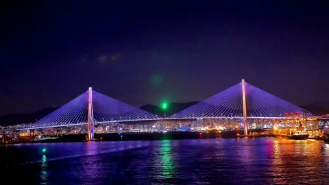 night shot of Korea busan bridge from cr... | Stock Video | Pond5