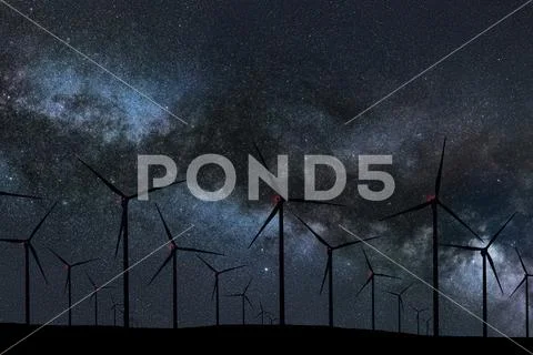 Night Sky Over Wind Farm. Energy and nature Night Sky. Stock Image ...