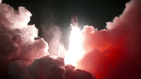 Night space shuttle launch with red colo... | Stock Video | Pond5