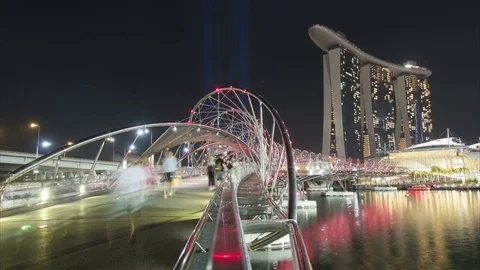 Night time lapse Helix bridge, Marina Ba... | Stock Video | Pond5