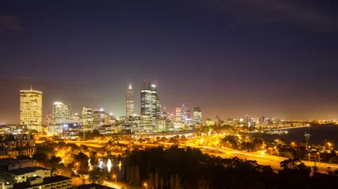 Perth Skyline Night Stock Footage ~ Royalty Free Stock Videos | Pond5