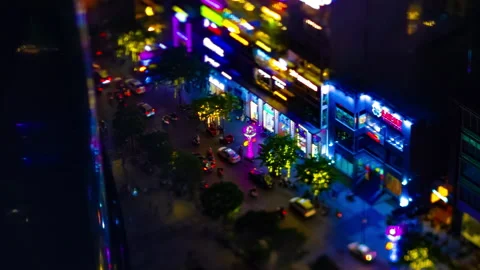 A night timelapse of miniature neon town... | Stock Video | Pond5