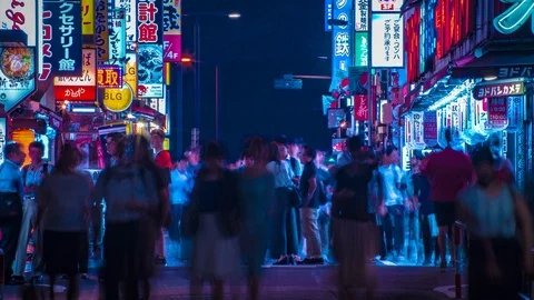 A night timelapse of the neon street at ... | Stock Video | Pond5