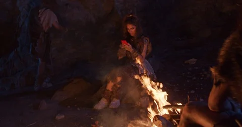 At night tribe cavemen neanderthals wear... | Stock Video | Pond5