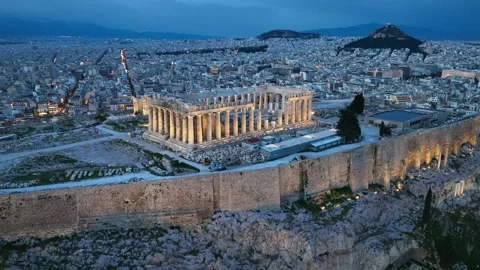 Night view of ancient acropolis in Athen... | Stock Video | Pond5