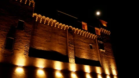 Night view of a castle with light beam a... | Stock Video | Pond5