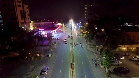 A night view from a drone of M M ALAM Ro... | Stock Video | Pond5