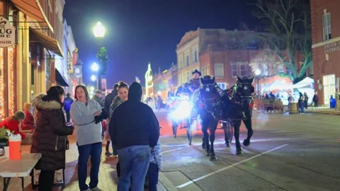 Night view of the horse carriage ride in... | Stock Video | Pond5
