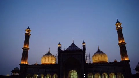 Night view of Jama Masjid, mosque built ... | Stock Video | Pond5