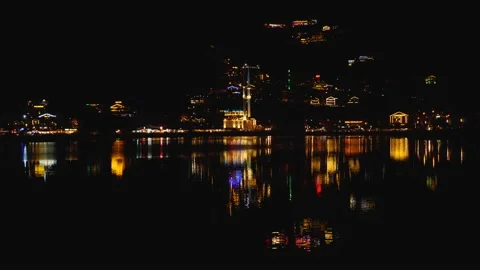 Night view of the mosque and Uzungol lak... | Stock Video | Pond5