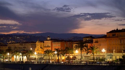 Night view of Nice seafront. Sunset clou... | Stock Video | Pond5
