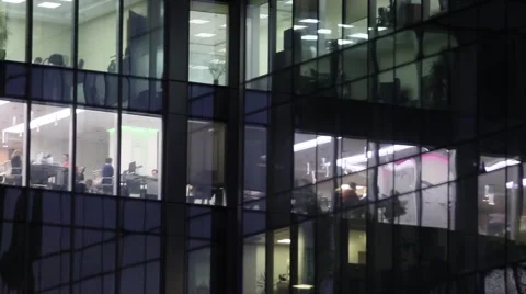 Night view in office center people work ... | Stock Video | Pond5