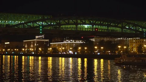 the night view of the river , the ferrie... | Stock Video | Pond5