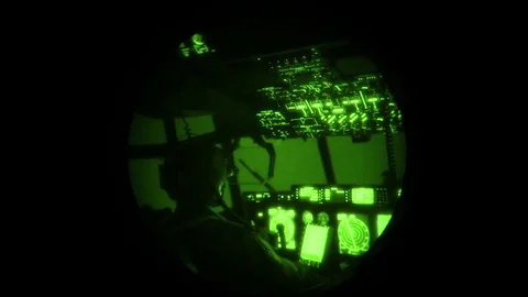 Night vision imagery of pilot flying C-1... | Stock Video | Pond5