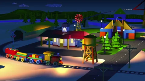 Nighttime Toy Train Town Play Set with B... | Stock Video | Pond5