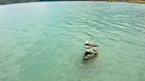 Nine Frog Statue stacks in Sun Moon Lake | Stock Video | Pond5