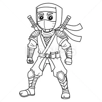 Ninja with Armor Isolated Coloring Page for Kids ~ Clip Art #260801619