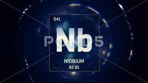 Niobium as Element 41 of the Periodic Table 3D illustration on blue ...