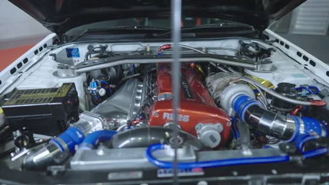 Nissan Skyline GTR engine under the hood... | Stock Video | Pond5