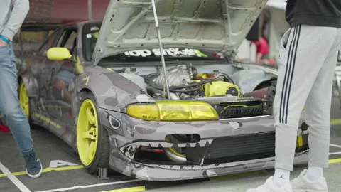 Nissan Tomcat racing car with opened bon... | Stock Video | Pond5