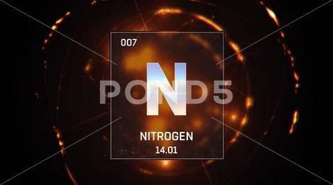 Nitrogen as Element 7 of the Periodic Table 3D animation on orange ...