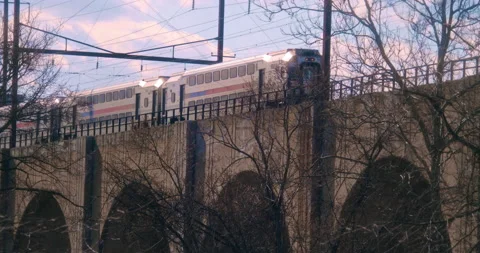 An NJ Tranist Commuter Train Crossing th... | Stock Video | Pond5