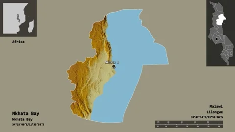 Nkhata Bay location. Malawi. Relief map | Stock Video | Pond5