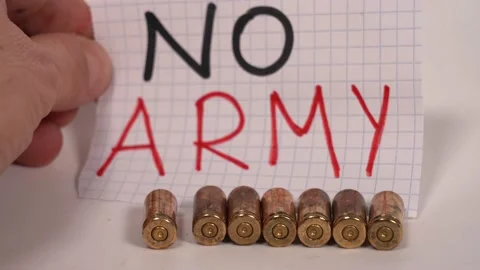 No Army and no war logo sign with 9 mm r... | Stock Video | Pond5