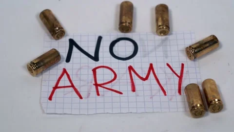 No Army and no war logo sign with 9 mm r... | Stock Video | Pond5