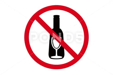No drinking alcohol, vector prohibition sign on white background ...